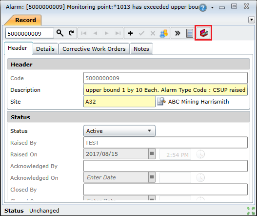 Creating a Work Order from an Alarm